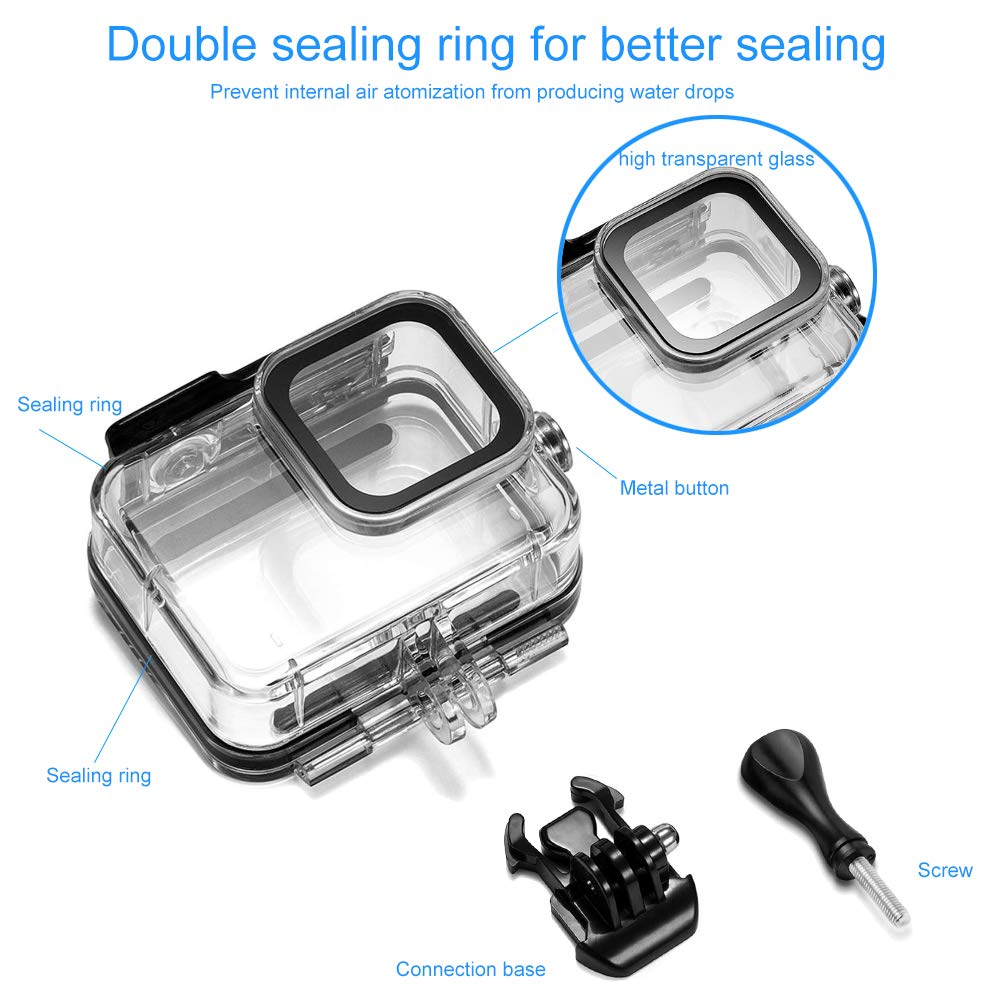 F1TP Waterproof Case Accessories for Go Pro Hero 8 Black Action Camera, 60M Waterproof Underwater Protective Shell,Accessories with Bracket, with Quick Release Mount and Thumbscrew