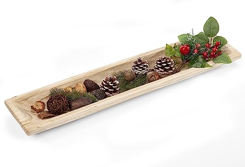 Uziass Wood Dough Bowl, 27.75” Hand Carved Wooden Dough Bowls for Decor Rustic Decorative Wood Dough Bowl Long Wood Dough Bowl for Dining Table Centerpiece Living Room Countertop Home Kitchen Decor