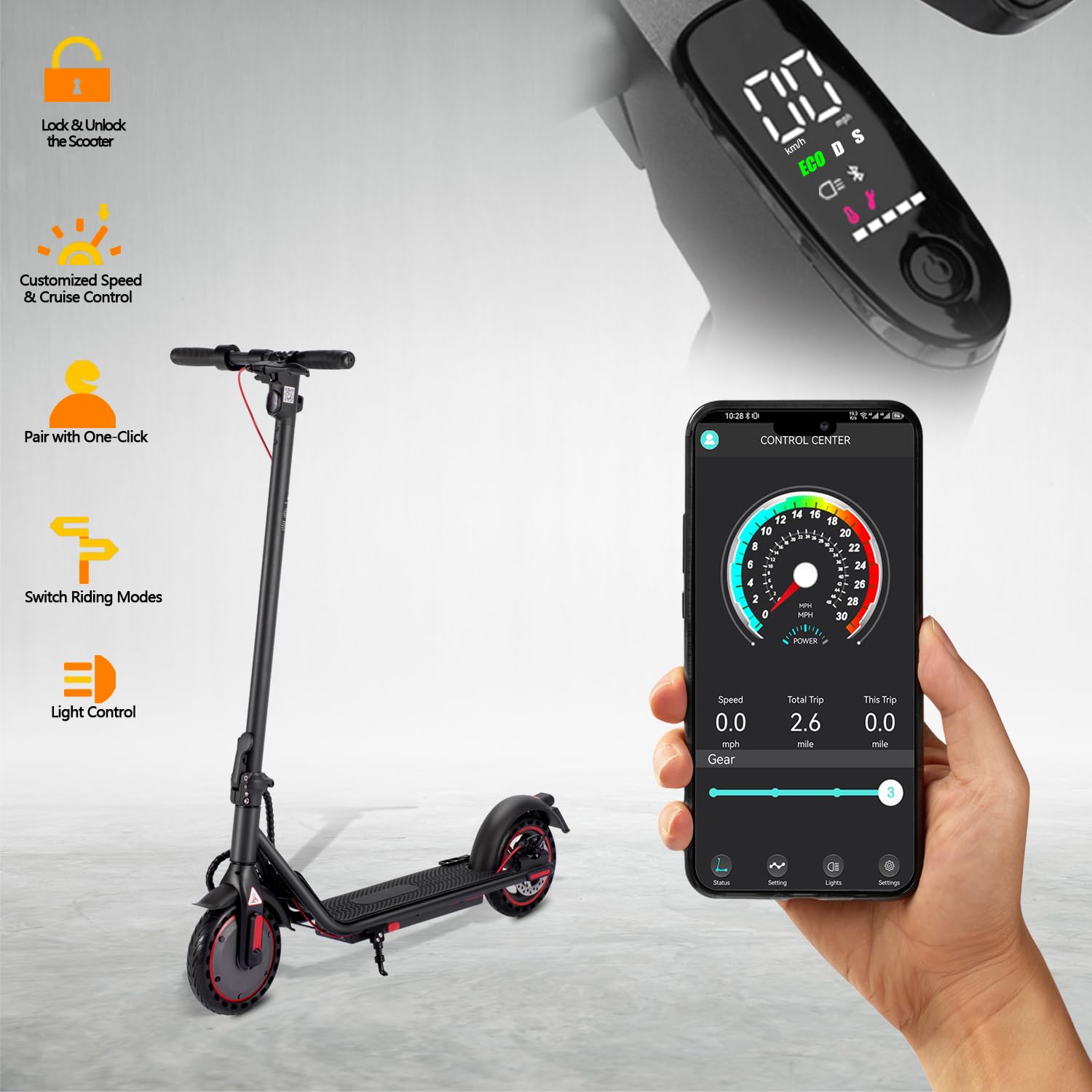 Electric Scooter Upgraded 350W Motor 8.5" Solid Tires Up to 17 Miles Long Range for Adults-19 Mph Max Speed,Smart APP,Dual Brake System,Foldable Commuter E Scooter