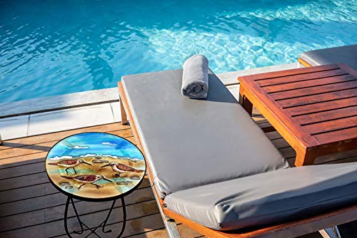 Glass Top Hand Painted Nautical Outdoor Accent Side Round Table (Sandpipper)