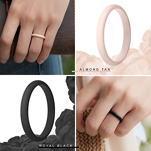 ThunderFit Silicone WomenĂs Band Rings, Thin Stackable 2.5mm Width - 1.8mm Thick (AW-Pink Sand, AW-Black, AW-White, AW-Fog, AW-Stone - Size 6.5-7 (17.3mm))