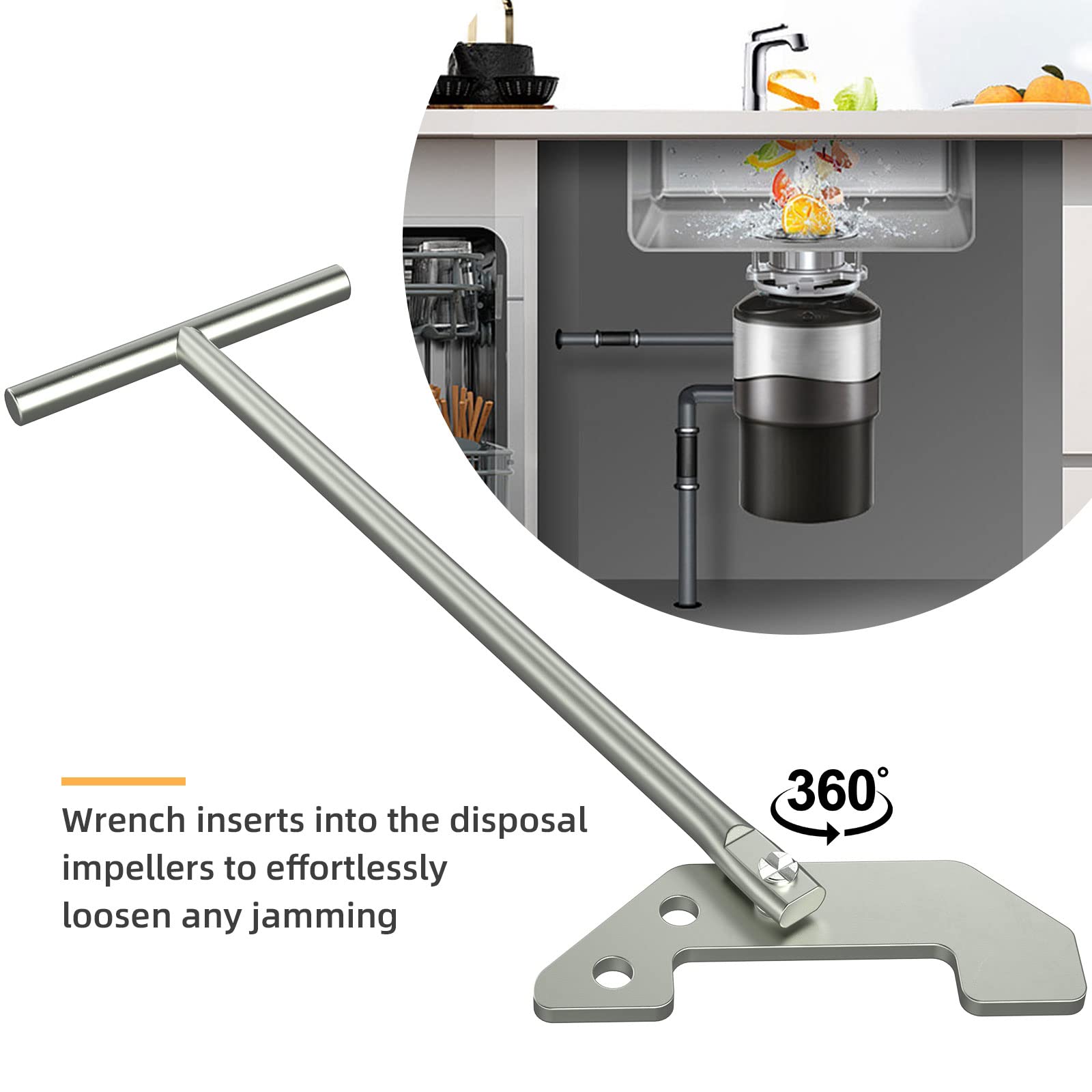 Garbage Disposer Unjamming Wrench,Garbage Disposal Wrench,Silver Garbage Disposal Wrench Tool,for Remove Unclog Kitchen Sink Clogging Above the Sink