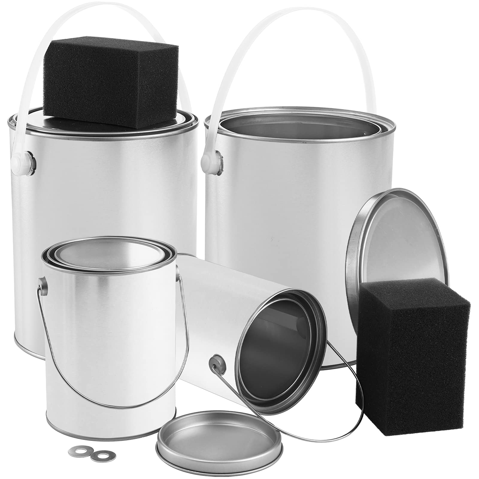 WUWEOT 4 Pack Empty Paint Can, Gallon & Quart Unlined Paint Pails, Metal Bucket Container with Lid, Handle and Spones for Paint, Varnish, Craft DIY Art Supply Storage
