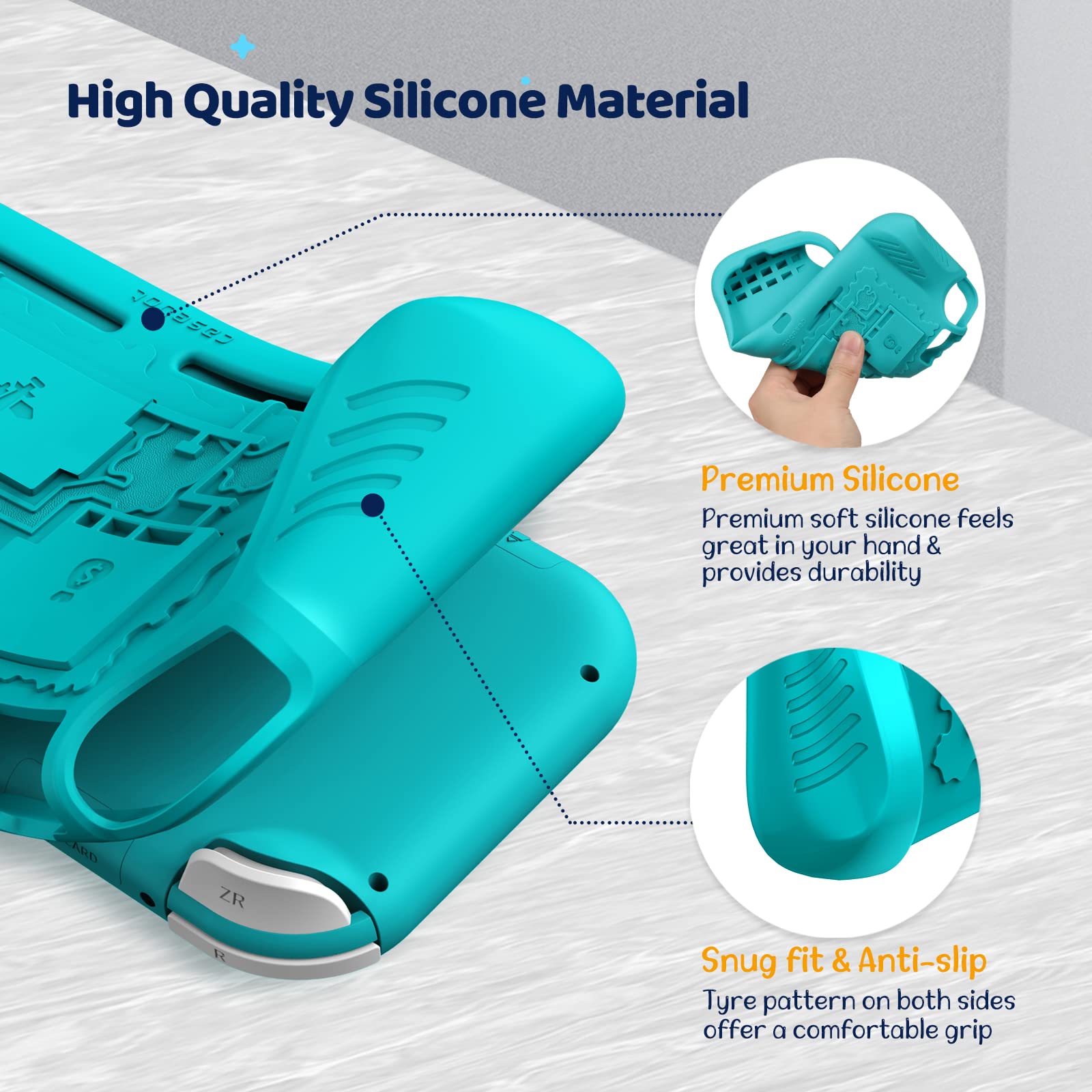 Fintie Case for Nintendo Switch Lite 2019 w/3 Game Card Slots - Soft Silicone [Shock Proof] [Anti-Slip] Protective Cover w/Ergonomic Grip Comfortable Grip Case for Switch Lite Console, Turquoise