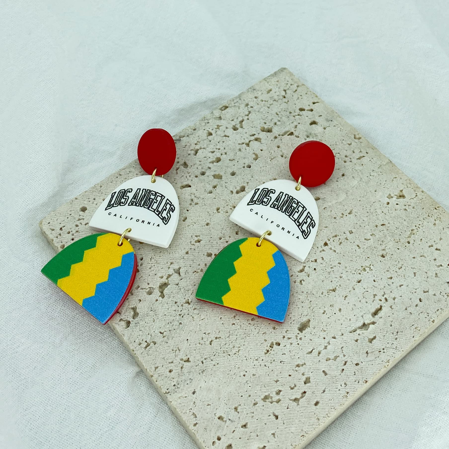 Geometric Clay Earrings for Women Unisex Men,Irregular Handmade Polymer Earrings,Boho U Fan Shape Drop Earrings Statement Jewelry(door brown)