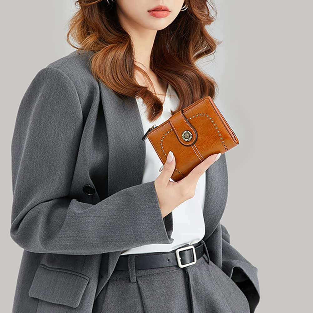 JEVIYO Ladies Credit Card Holder Phone Wristlet Clutch Wallet for Women Brown Wallet