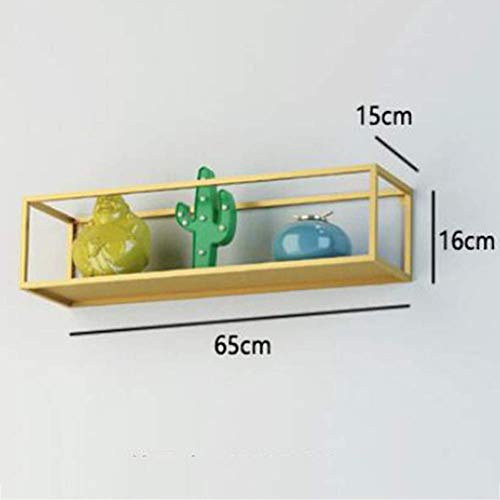 PIBM Stylish Simplicity Shelf Wall Mounted Floating Rack Shelves Iron Art Display Stand Bookshelf Cd Storage Simple Background Wall Living Room,4 Sizes, Gold , 35X25X35cm