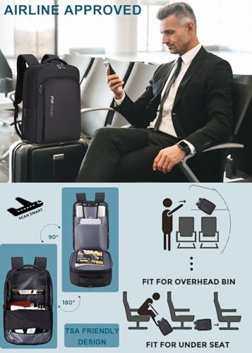 FENRUIEN Business Smart Backpack for Men, Flight Approved Travel Backpack Anti-Theft Waterproof Laptop backpack with USB Port, Expandable Men's Computer Work College Daypack Fit for 15.6 Inch Bookbag