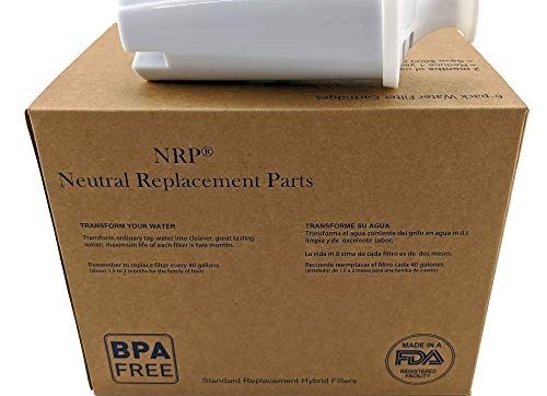 NRP 6-pack Water Jug Activated Charcoal Filter Replacement for BRITA Classic 35557, OB03, 107007 pitcher & dispenser | 40-gallons per filter