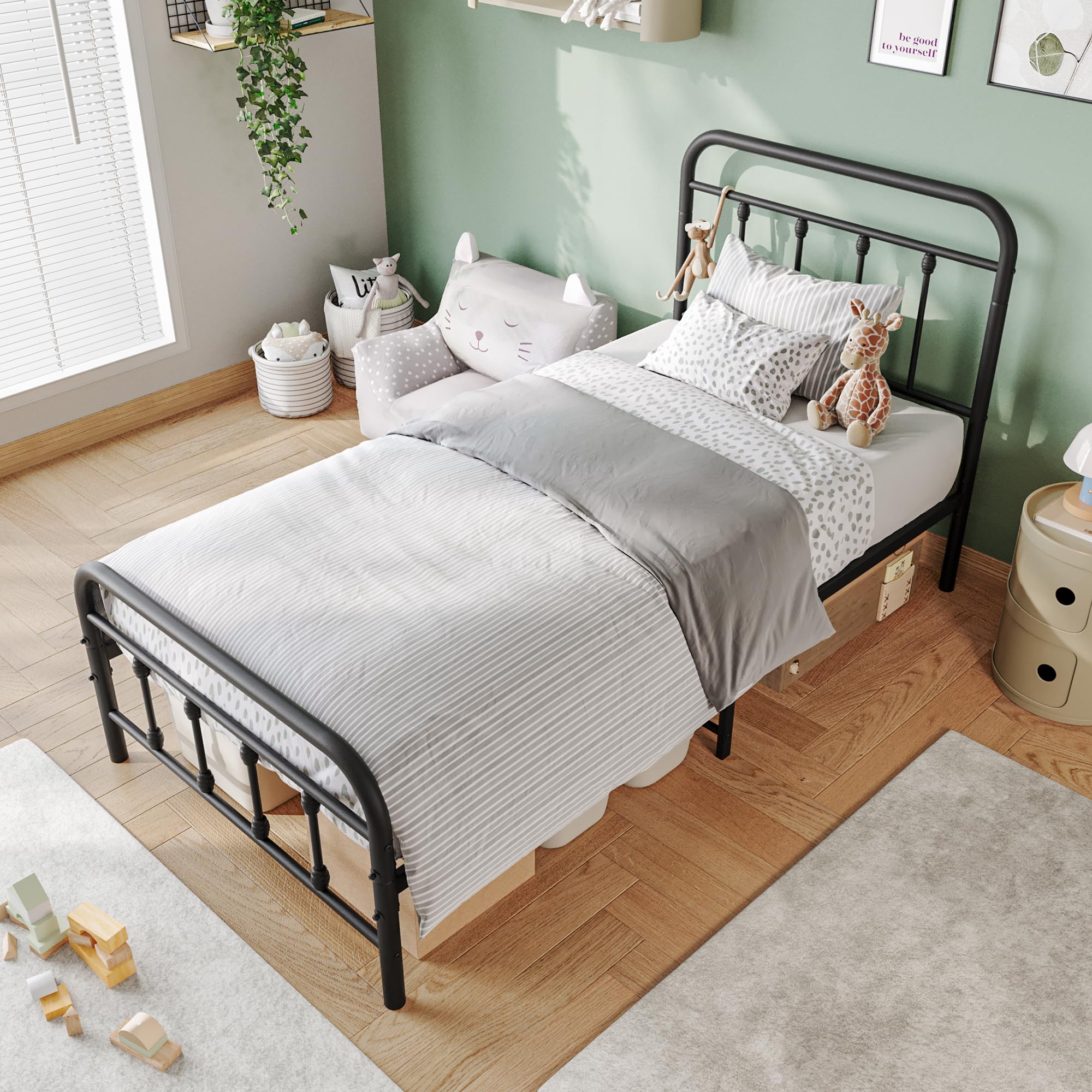 Elegant Home Products King Bed Frame with Headboard and Footboard,Metal Platform Bed Frame King Size,No Box Spring Needed,Mattress Foundation,Sturdy Steel Slat Support,Easy Assembly,Black