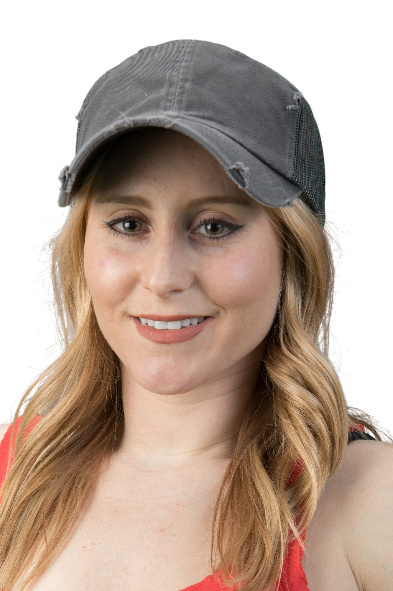 Funky Junque Distressed Low Profile Vintage Polo Style Trucker Dad Hat - Dark Grey