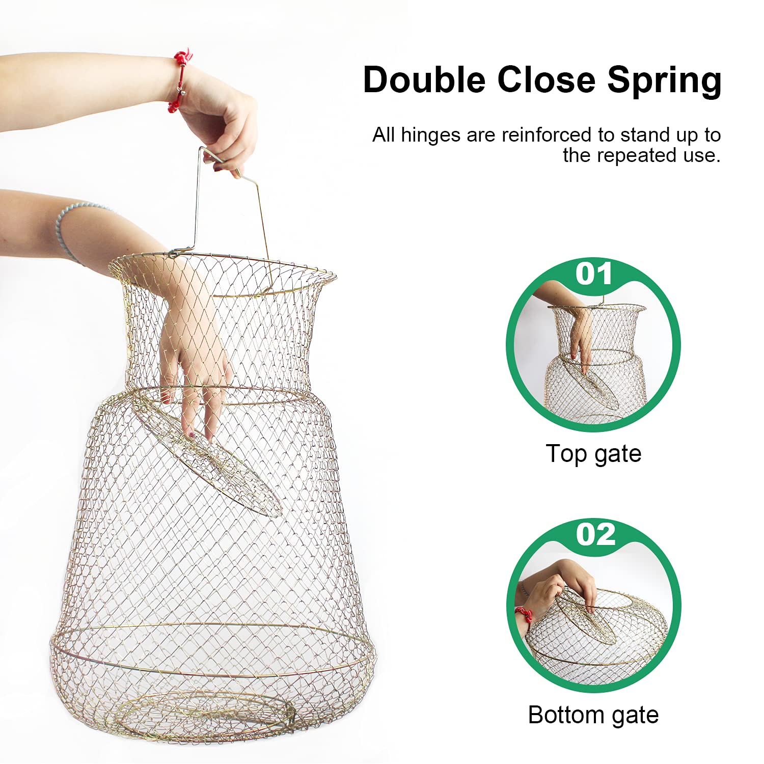 FishingPepo 15inch Galvanized Steel Wire Crab Basket, with Handle Foldable Fshing net cage is Strong and Easy to use for Outdoor Crab Angling Tackles Fish Protection (Approximately 38cm)