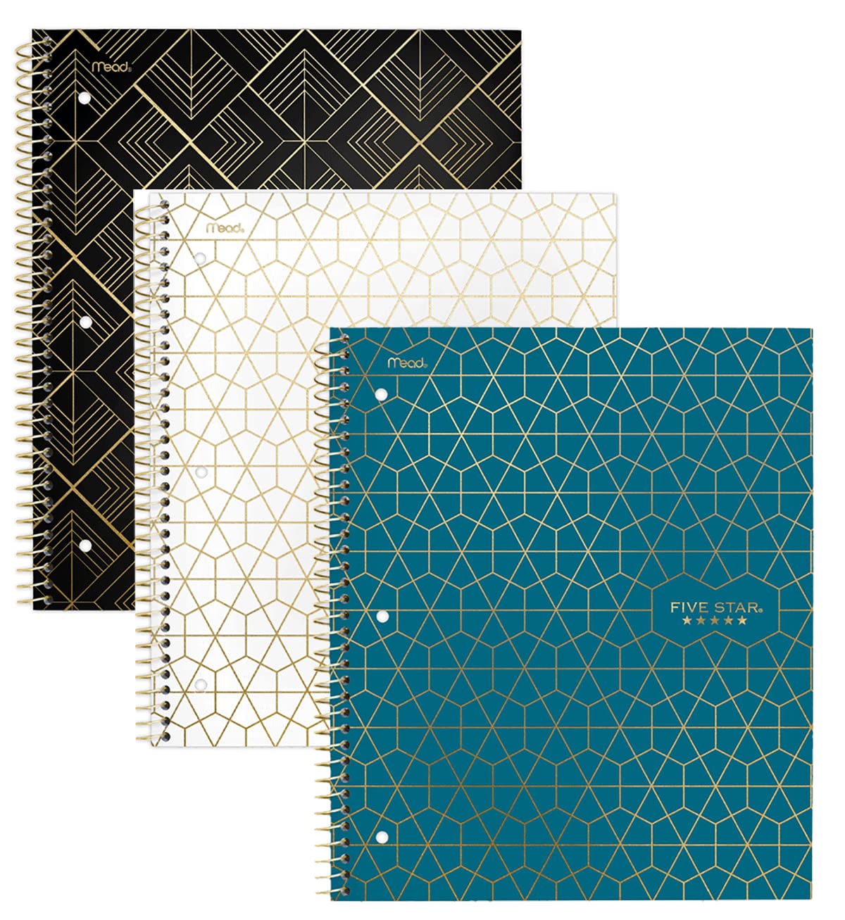 Five Star Spiral Notebooks, 1 Subject, College Ruled, 11" x 8-1/2", Cute Designs Colors, 3 Pack, Design May Vary