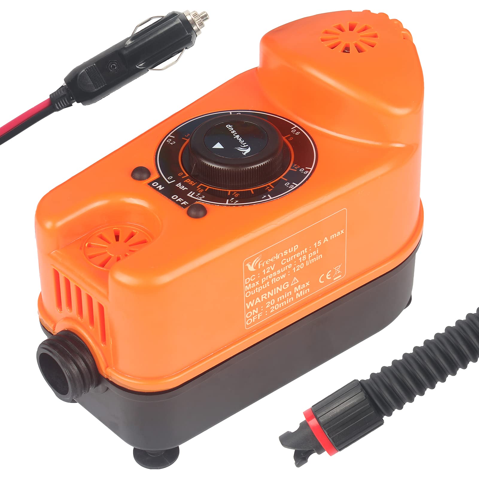 Freein Electric Air Pump Portable Quick-Fill DC Electric Air Pump for Inflate Dinghies and Sails, 12V DC, Air Flow 120 L/min