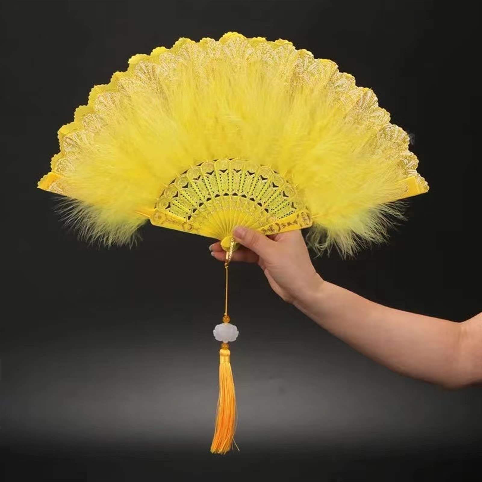 HABADOG Feather Folding Fan Dance Hand Fan with Pendant Gift Wedding Party Decoration (Color : Green)