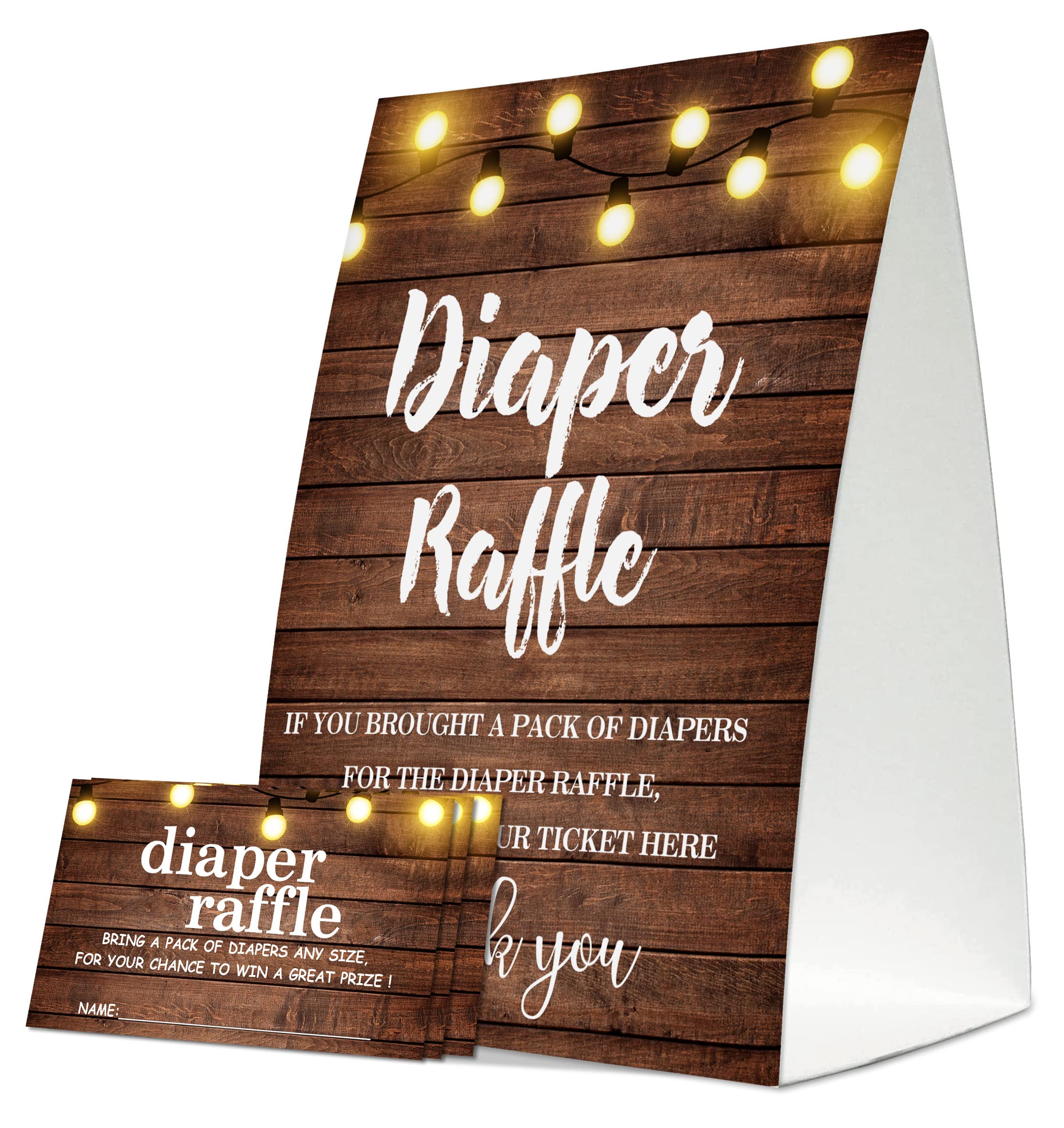 Yuansail Diaper Raffle Tickets For Baby Shower, Vintage Wood Farmhouse Themed Cards,Party Favors For Baby Showers Game Cards, 1 Sign & 50 Cards Per Pack – (bb020-niaobu)