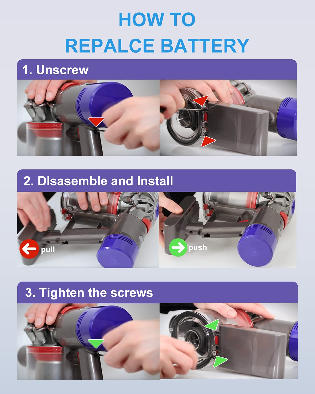 DTK V6 Battery Replacement for Dyson V6 battery Replacement DC62 DC59 DC58 DC74 SV03 SV04 SV09 967810-23 V6 Animal Motorhead SV05 SV06 SV07, Fluffy Cordless Vacuum Cleaner 21.6V 5000mAh