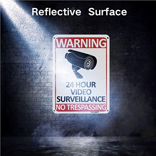TICONN 2-Pack 24 Hour Video Surveillance Sign, No Trespassing Aluminum Warning Sign, 10ββx7ββ for CCTV Security Camera - Reflective, UV Protected