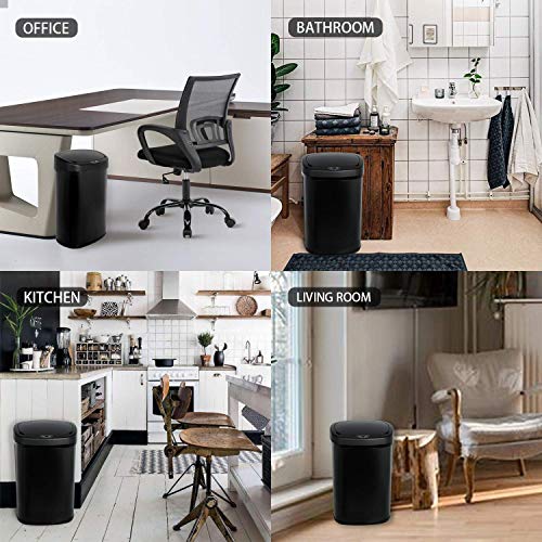 HCB Trash Can Automatic Waste Bin Mute Metal Garbage Can with Lid Stainless Steel 13 Gallon 50 Liter for Kitchen | Office | Bedroom | Bathroom | Living Room (Black)