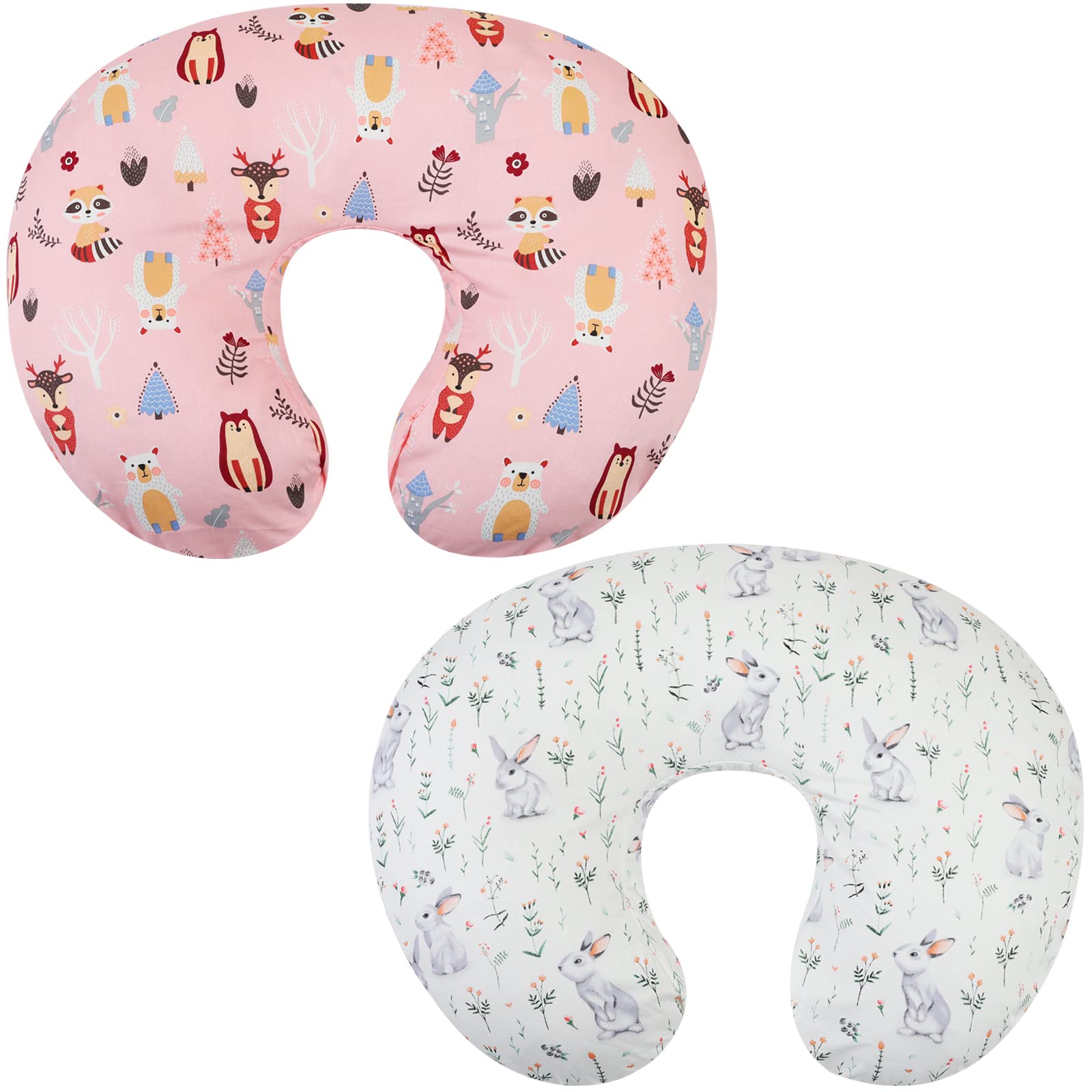 Onacosht Nursing Pillow Cover Cotton 2 Pack Soft Feeding Pillow Slipcover Fits Standard Infant Nursing Pillow or Positioner for Boy and Girl, Fox, Bear, Deer Rabbit Printing