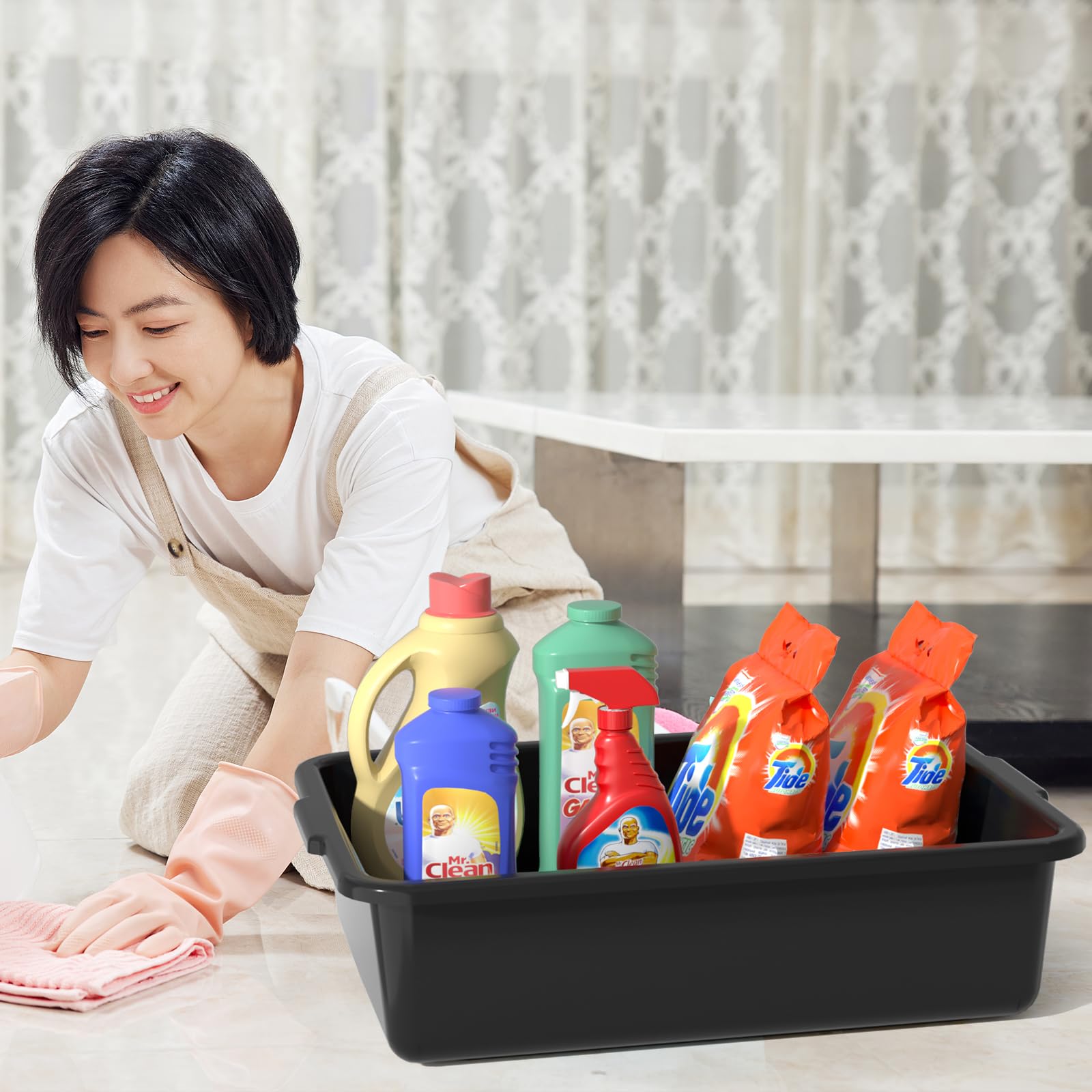 Taysisiter 12 Packs Black Plastic Commercial Bus Tubs, 13 L Plastic Restaurant Dish Washing Box