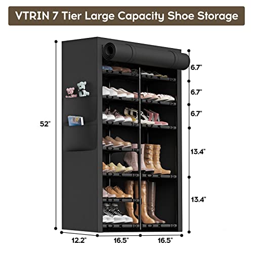 VTRIN Shoe Rack with Covers Shoe and Boot Storage Cabinet 8 Tier 28-35 Pairs Shoe Rack Organizer for Entryway Closet Garage Heavy Duty Free Standing Black Metal Shoe Shelf