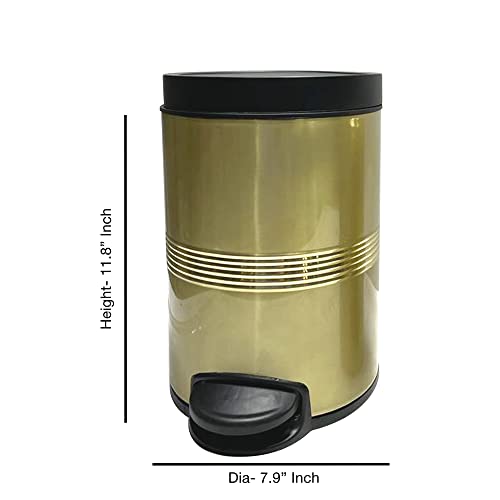nu steel Stainless Steel Step Garbage Trash Can with Lid: 5 Liter/1.32 gal for The Kitchen, Bathroom, Bedroom, Patio, RV β Gold Finish