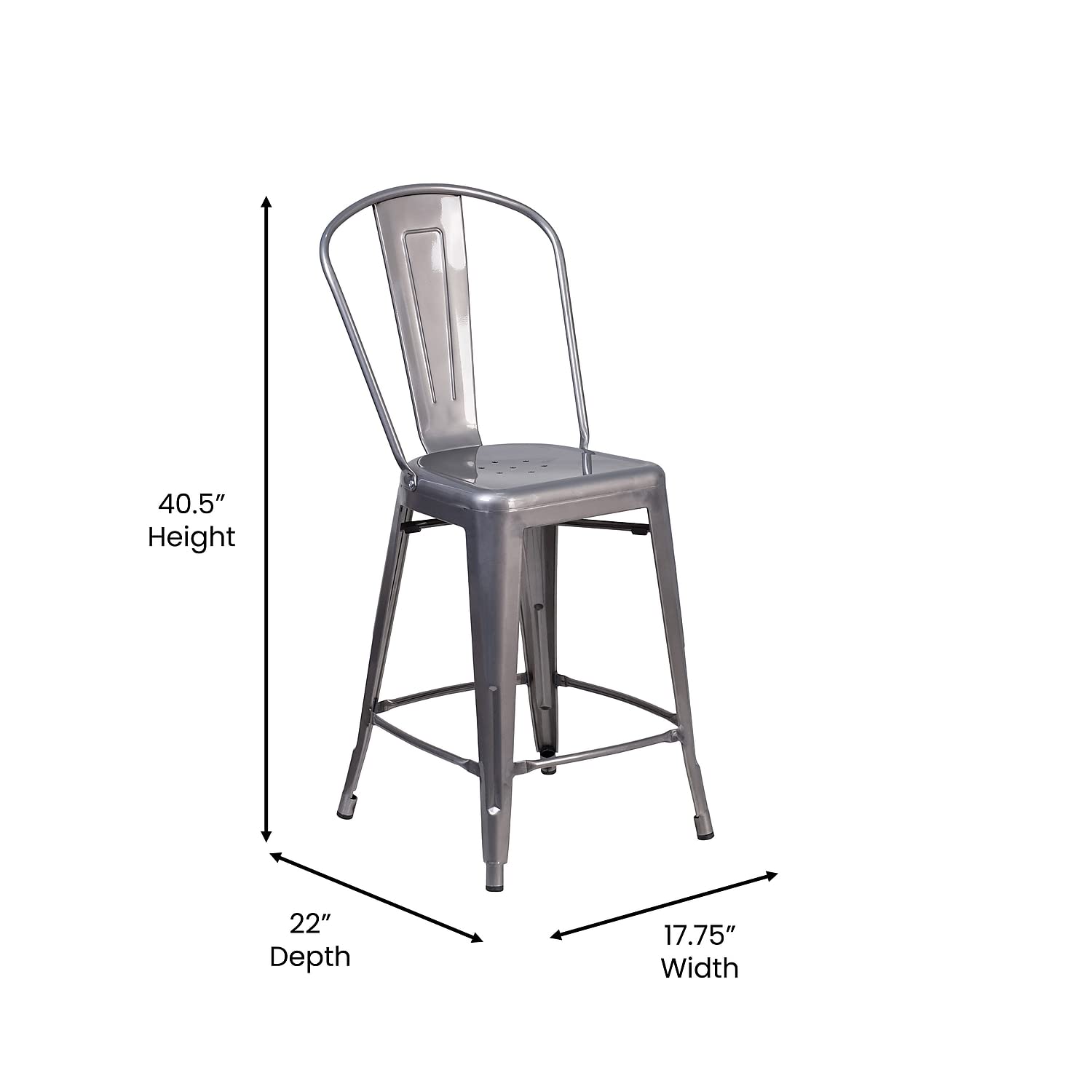 Flash Furniture Lincoln 24'' High Clear Coated Indoor Counter Height Stool with Back
