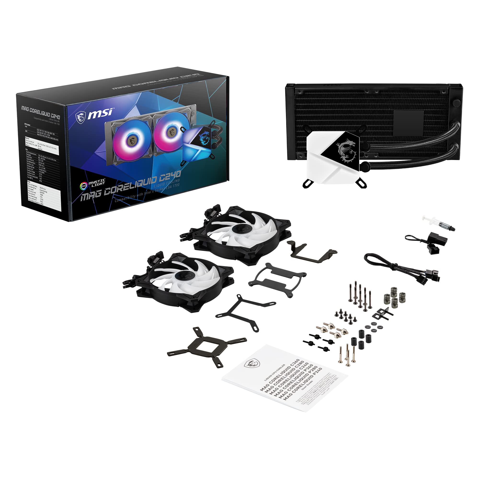 MSI MAG CoreLiquid C240 - AIO ARGB CPU Liquid Cooler - 240mm Radiator - LGA 1700 Ready - Dual 120mm ARGB PWM Fans for Desktop