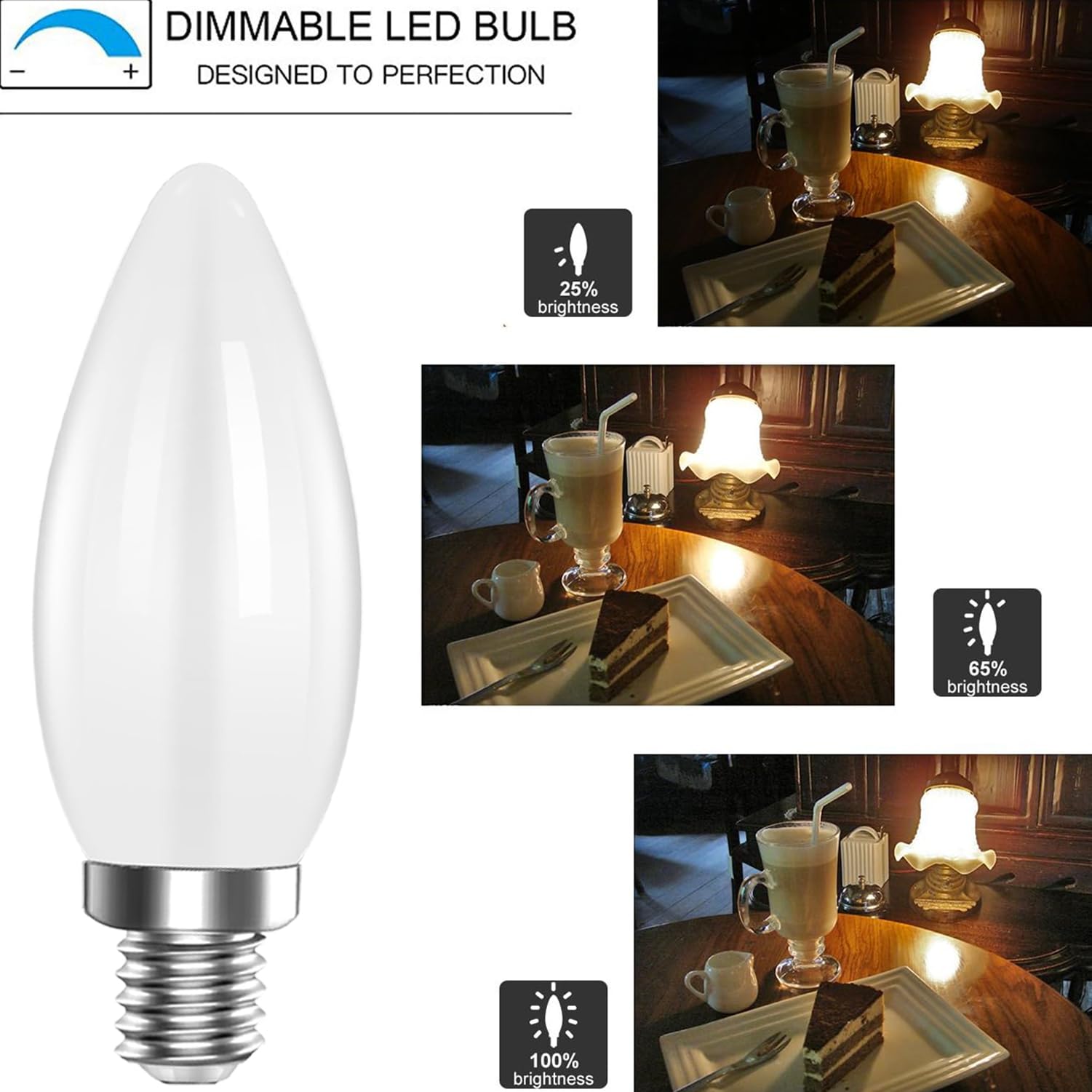 Wuluretoos 8 Pack 4W 120V LED Candelabra Base B10 CTC Clear Decorative Light Bulbs,Transparent Candle Light Bulbs for Chandeliers, Ceiling Fan Lights, Pendants, Fireplace