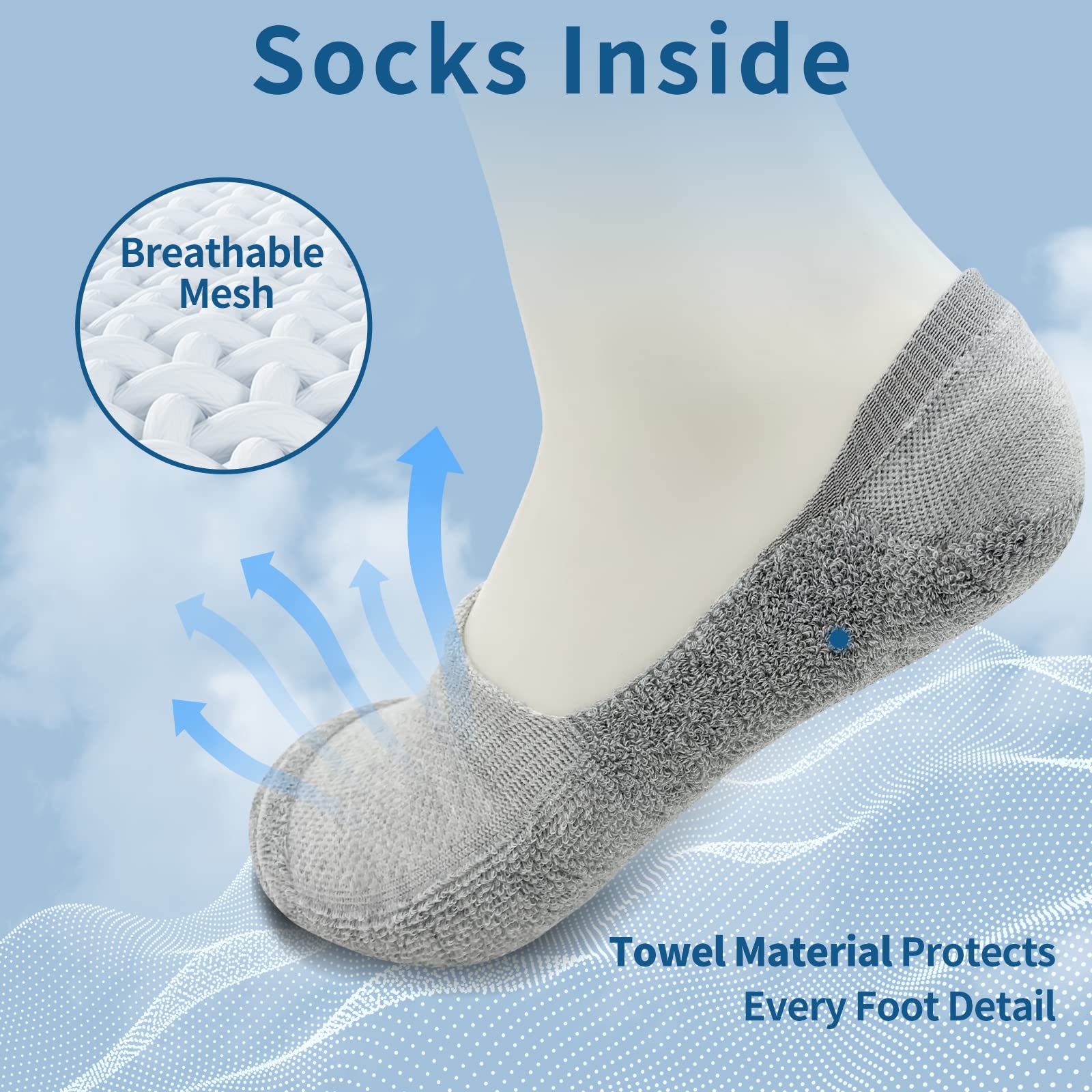 HERAN No Show Socks Men Size 6-12, 8-Pairs Low Cut Socks Men Ankle Athletic Socks, Mesh with Towel Bottom