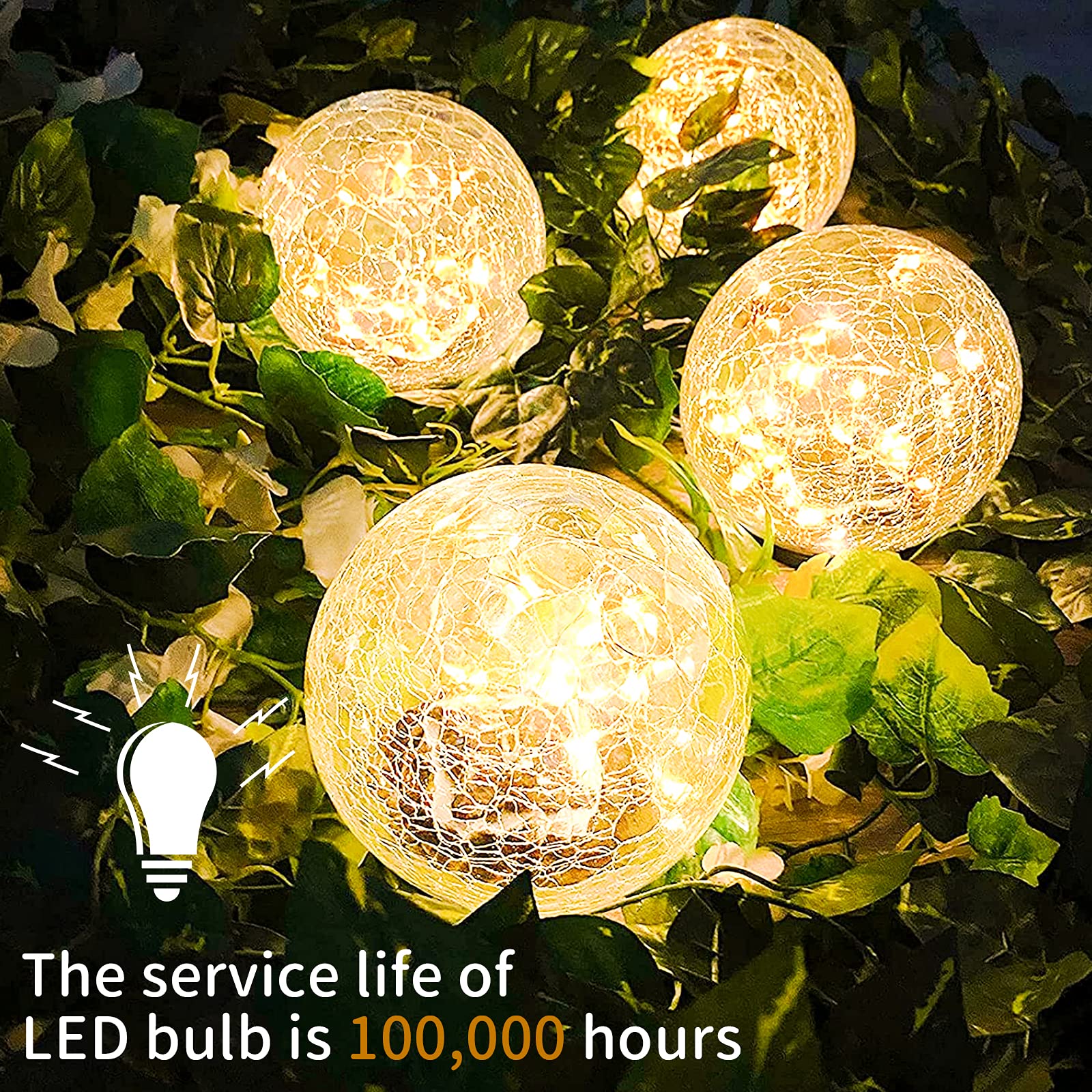 Garden Solar Lights Pathway Outdoor Cracked Glass Ball Waterproof Warm White LED for Walkway Patio Yard Lawn (5.9)