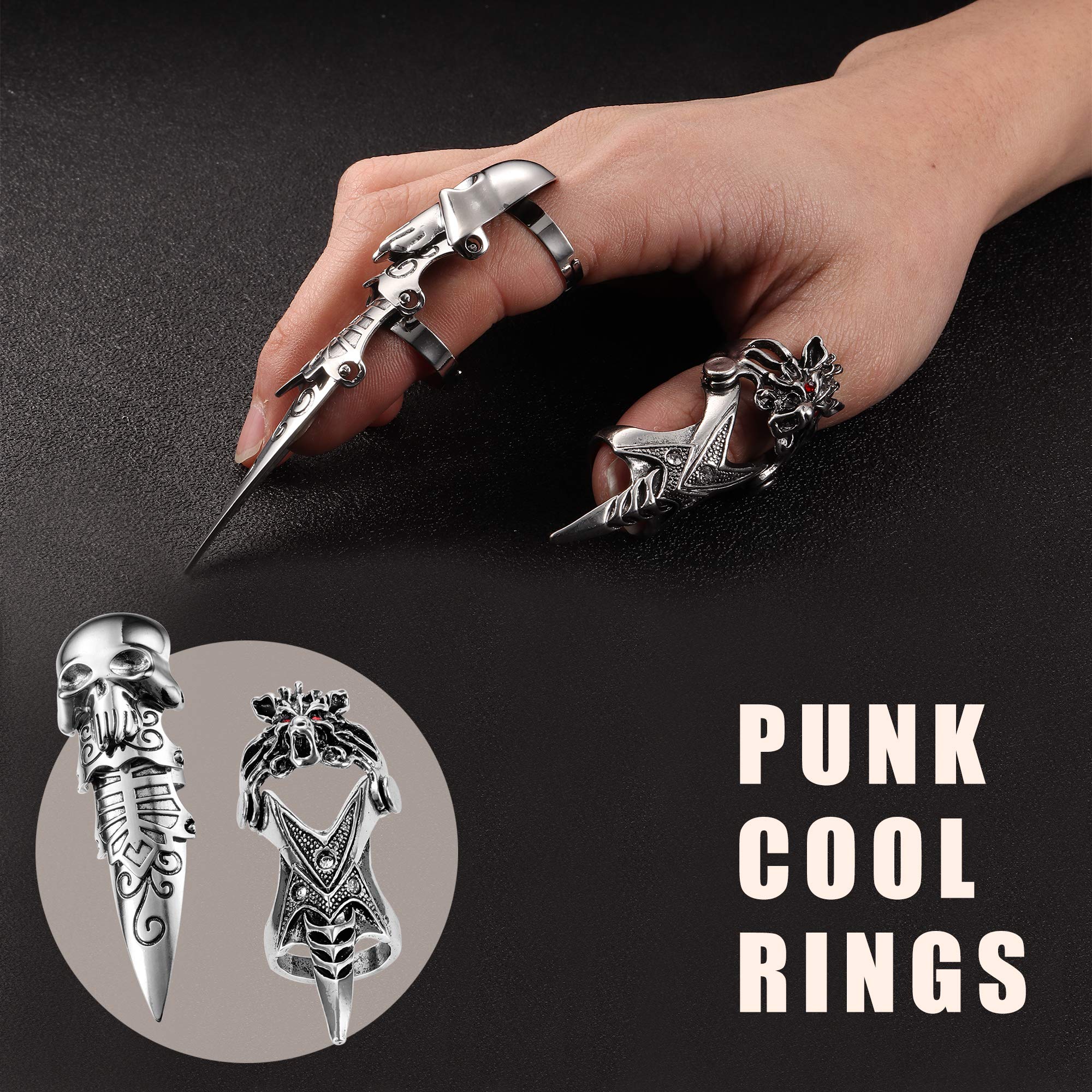 FIASASO 8Pcs Vintage Punk Rings for Men Women Gothic Octopus Dragon Claw Snake Wolf Skull Rings Open Adjustable Rings Set Jewelry
