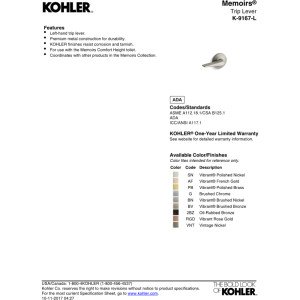 KOHLER 9167-L-BL Memoirs Trip Lever, Matte Black