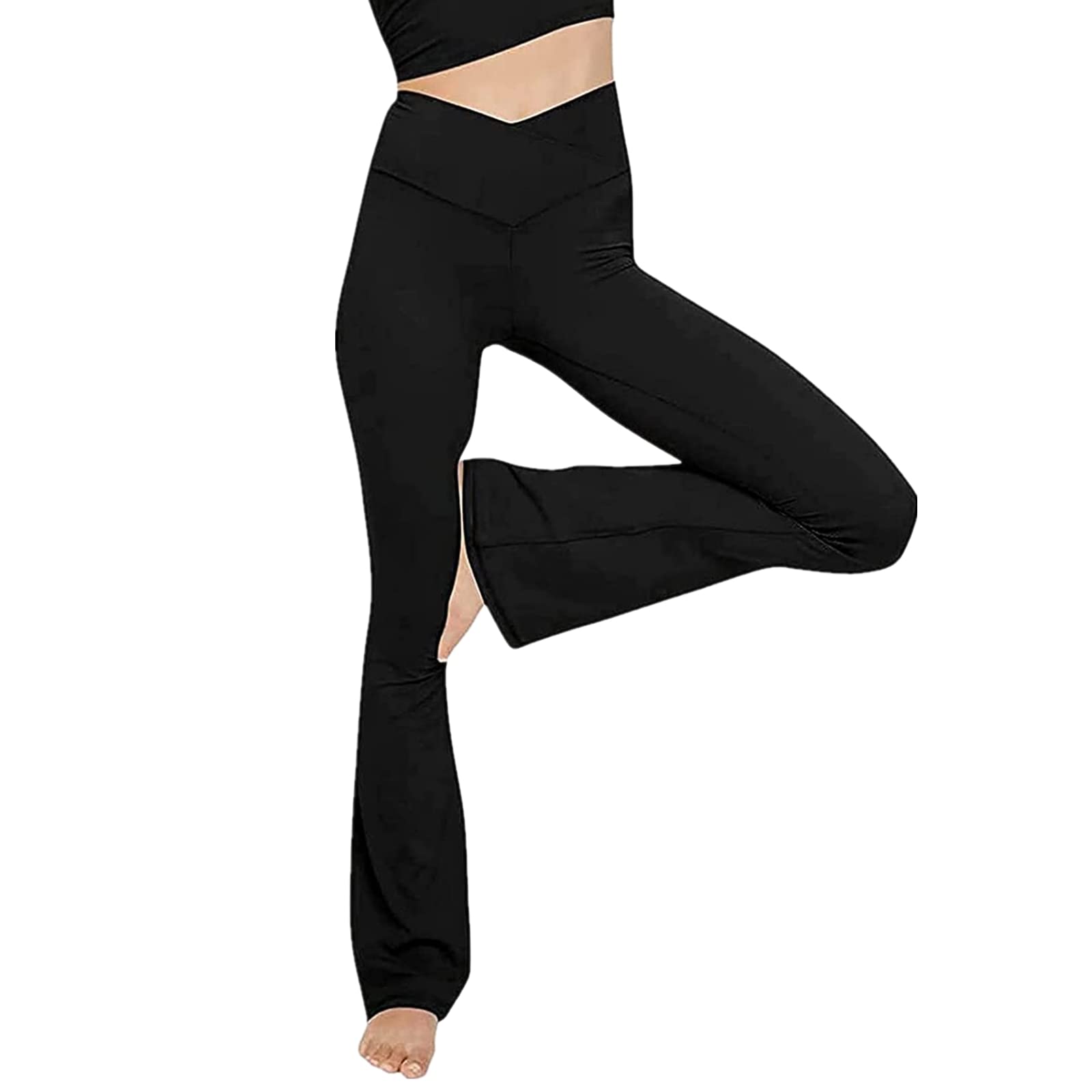 Flare Leggings Women's Casual Bootleg Yoga Pants V Crossover High Waisted Flare Workout Pants Leggings Black