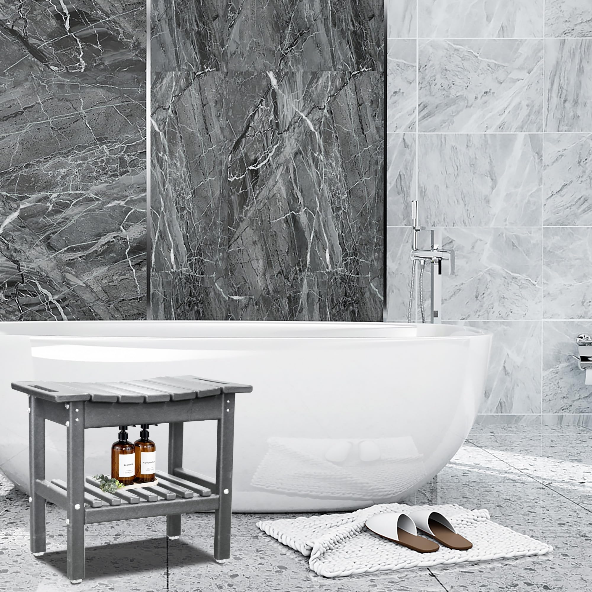 HDPE Shower Bench Inside Shower Stool with Space-Efficient Storage Shelf, Shower Bath Chairs Spa Stool for Bathroom - Great for All Ages Unisex Elderly