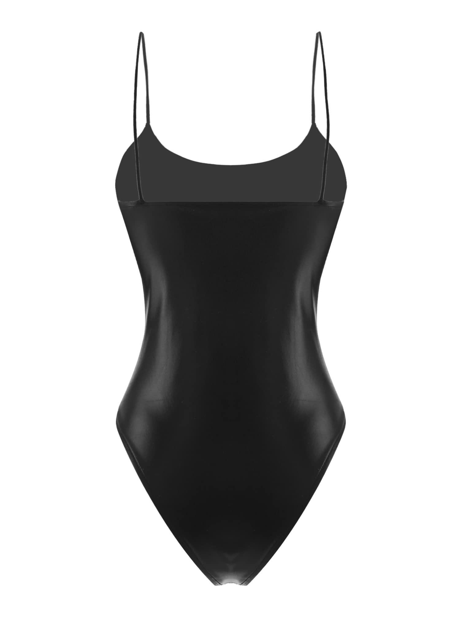 Fldy Women's Faux Leather Wetlook Catsuit High Cut Holographic Leotard Bodysuit Swimwear Black Small