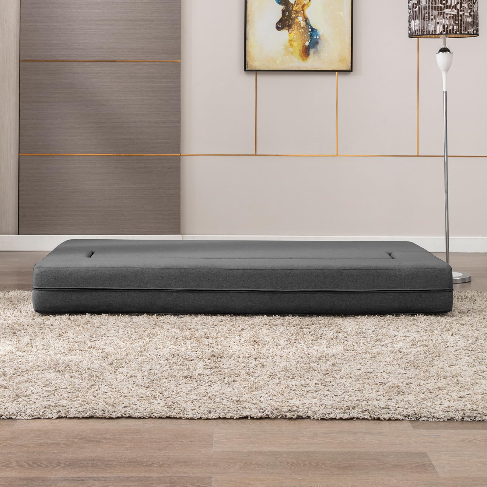 PUREMIND 2-in-1 Queen Convertible Couch Bed, Folding Floor Sofa Bed, Fold Out Floor Sleeper Sofa Couch for Living Room/Guest Room/Home Office Dark Grey