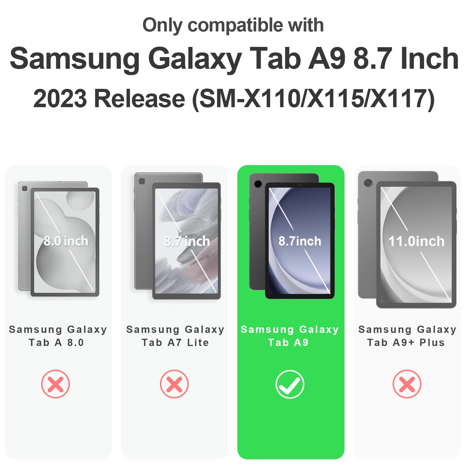 WESOROL Case for Samsung Galaxy Tab A9 with Screen Protector Strong Kickstand Shoulder Strap,Heavy Duty Protective 8.7 Inch Galaxy Tab A9 Case
