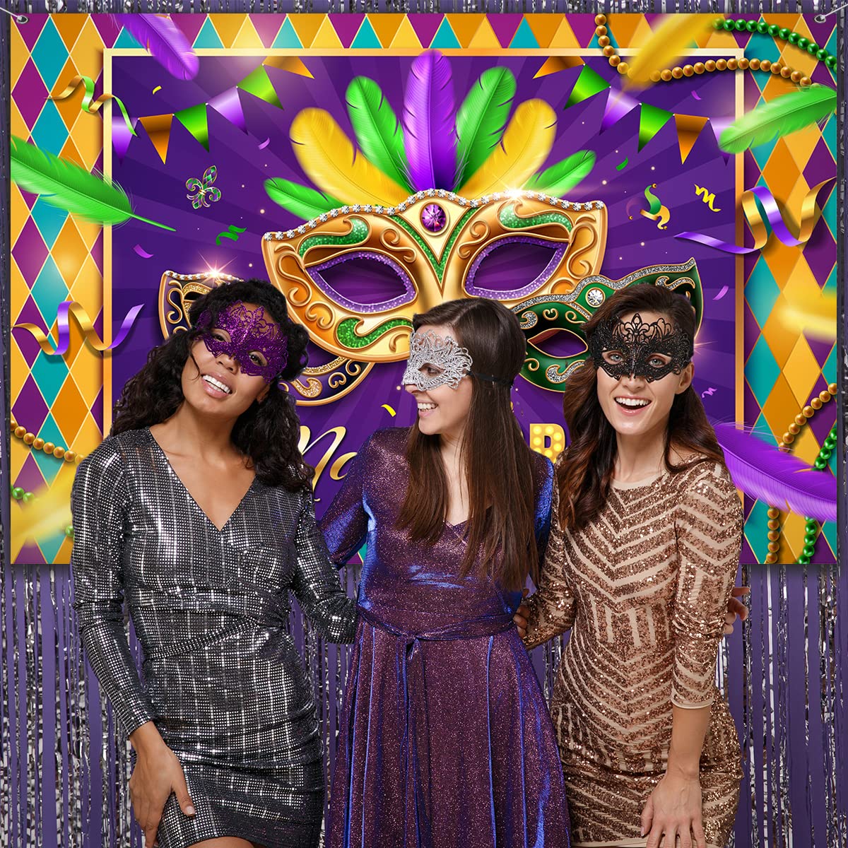 Mardi Gras Party Decorations - Mardi Gras Party Backdrop Banner Masquerade Dancing Banner Backdrop for Mardi Gras,New Orleans Masquerade Party Supplies