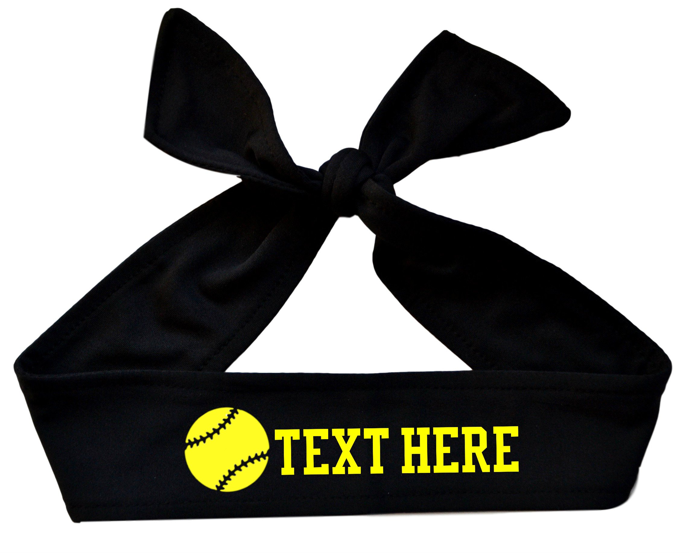 Funny Girl Designs Softball Tie Back Headband with NEON Yellow Softball Personalized with Your Custom Text - Design Your OWN (Black)