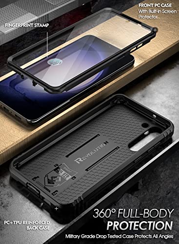 Poetic Revolution Case for Samsung Galaxy S23+ Plus 5G 6.7" (2023), Built-in Screen Protector Work with Fingerprint ID, Full Body Rugged Shockproof Protective Cover Case with Kickstand, Black