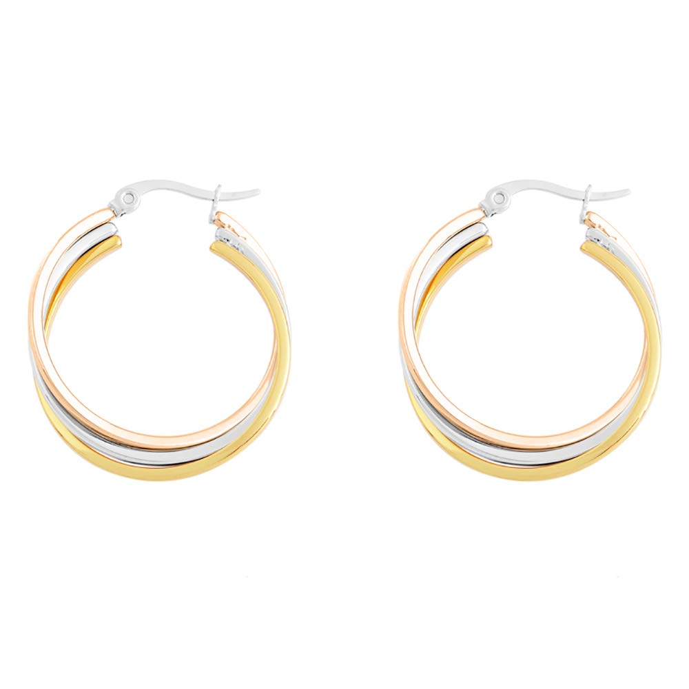 Edforce Women's Stainless Steel Overlapping Triple Hoop Earrings, (25mm-35mm) (F: 3 Tone (35mm))