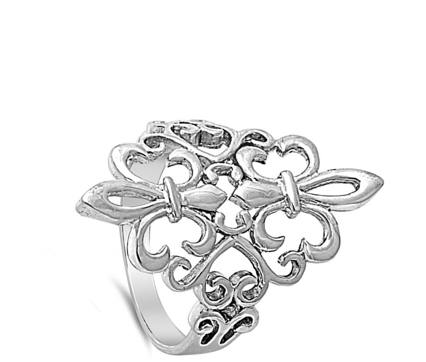 Fleur De Lis Filigree Heart Cutout Ring New .925 Sterling Silver Band Size 11