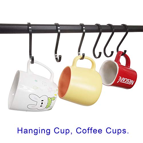LLPJS Aluminum S Hooks for Hang Shower Curtain, Hanging Kitchen Pot and Pans, Coffee Cups, Grill Utensils, Clothes, Plants, Indoor and Outdoor Decorative S-Hooks, 12 Pack Matte Finish Black