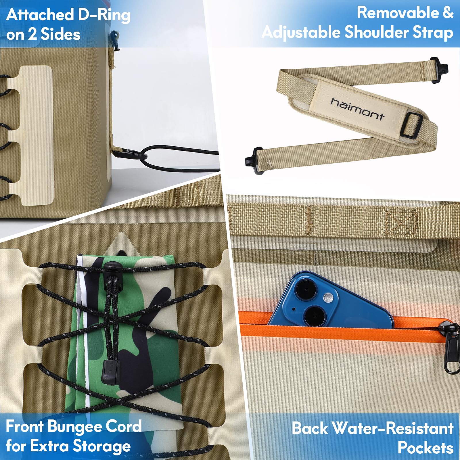 Haimont Heavy Duty 8 Can Soft Cooler Insulated Leakproof Soft Sided Coolers Waterproof Airtight Ice Chest Cooler for Kayaking, Beach Trip, Camping, Picnic, Army Green