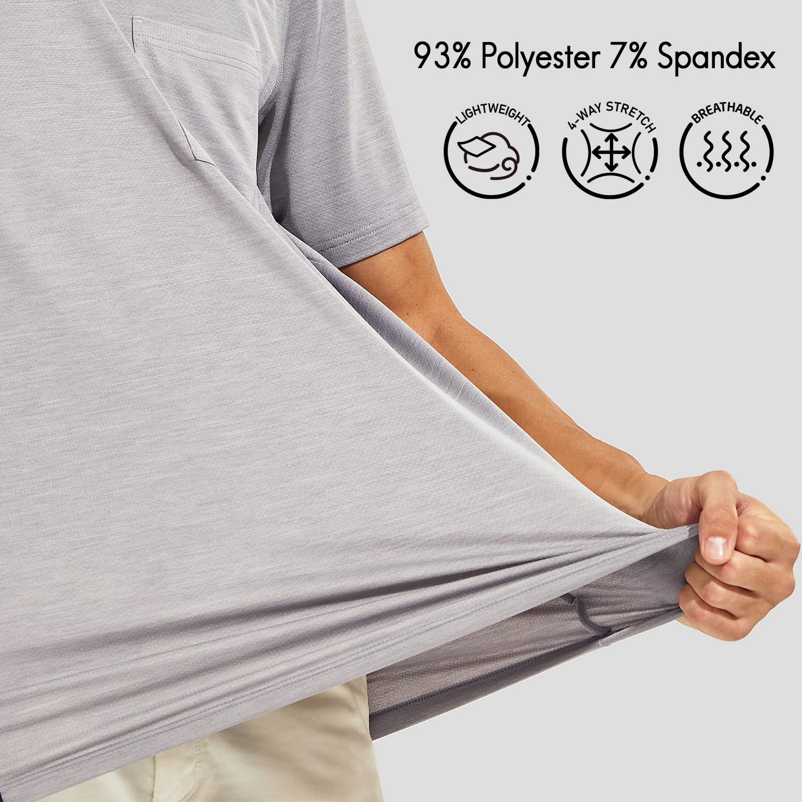 Haimont Mens Lightweight T Shirts with Pocket, Athletic Running Gym Workout Quick Dry Short Sleeve Crew Neck Tees, X-Large A-Grey
