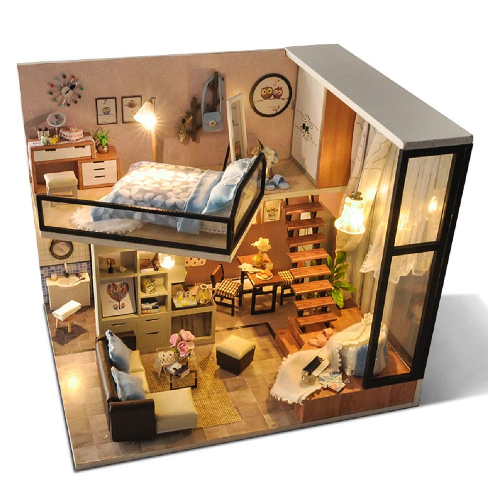 Flever Dollhouse Miniature DIY House Kit Creative Room with Furniture for Romantic Valentine's Gift-Attic Dream