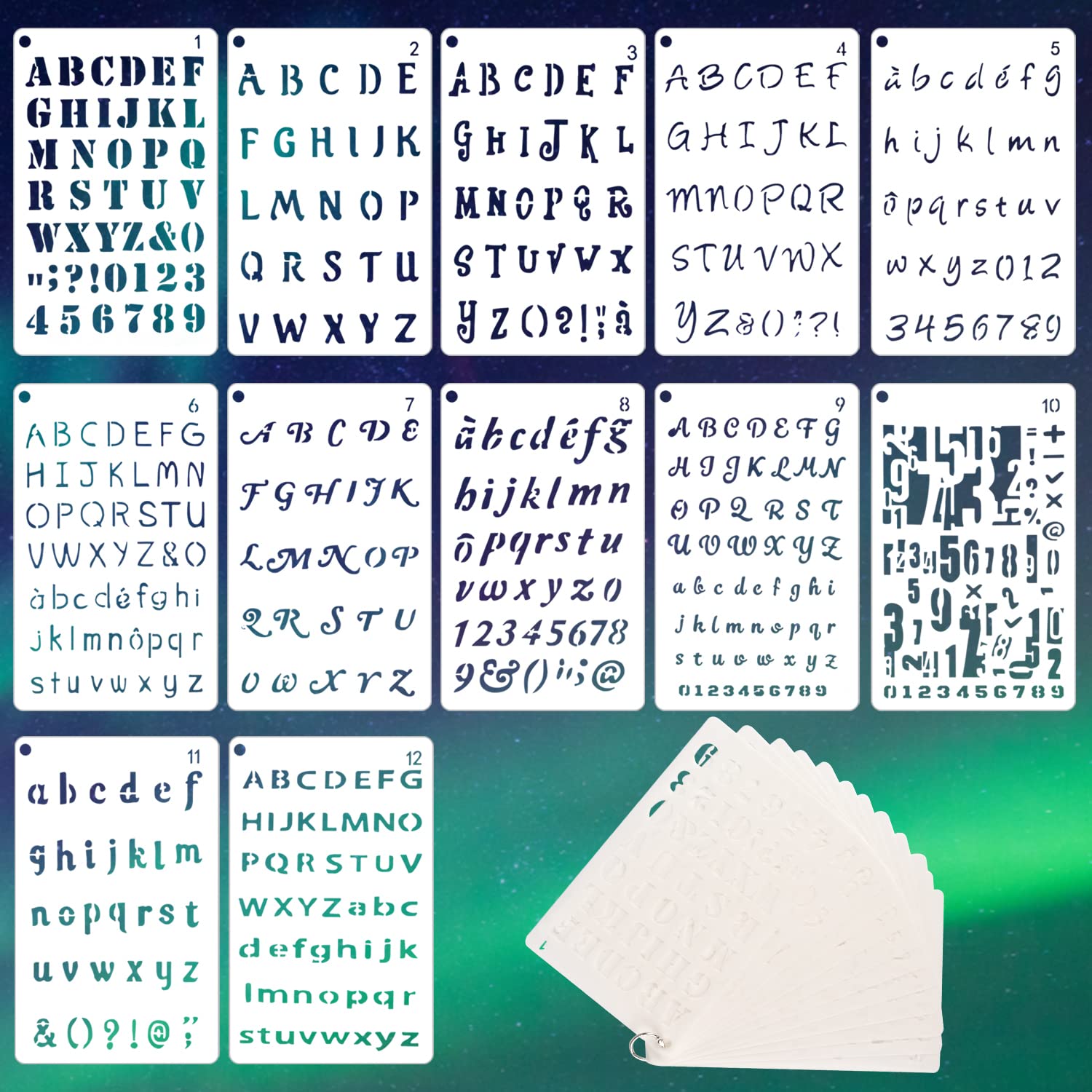 ELENTGE Letter Stencils 12 Pcs Stencils for Crafts 4x7 inch Alphabet Stencils Craft Stencils Lettering Stencils Numbers Stencils Stencils for Painting on Paper/Wood/Canvas/Plastic