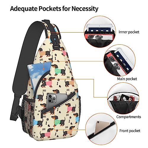 qyopvli Dachshund Sling Bag Crossbody Backpack Hiking Travel Daypack Chest Bag Lightweight Shoulder Bag For Women Men